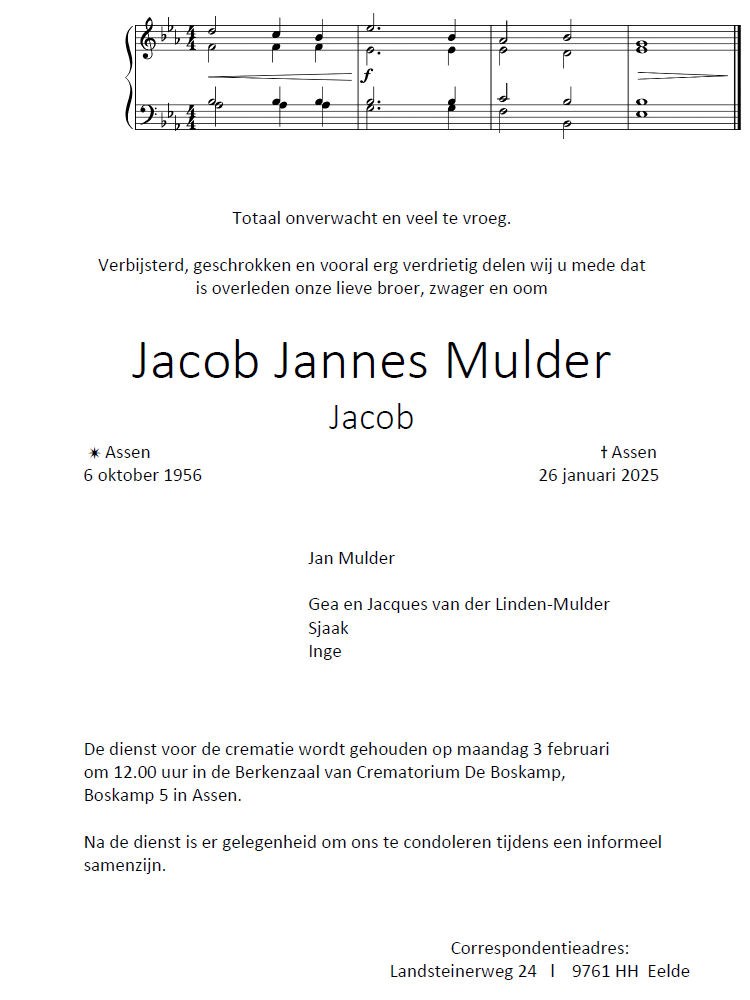 In memoriam Jacob Mulder - ACV Assen