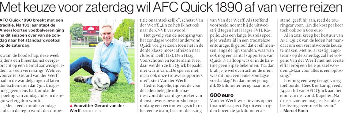 Naar de zaterdag - Voetbalvereniging AFC Quick 1890 - Amersfoort