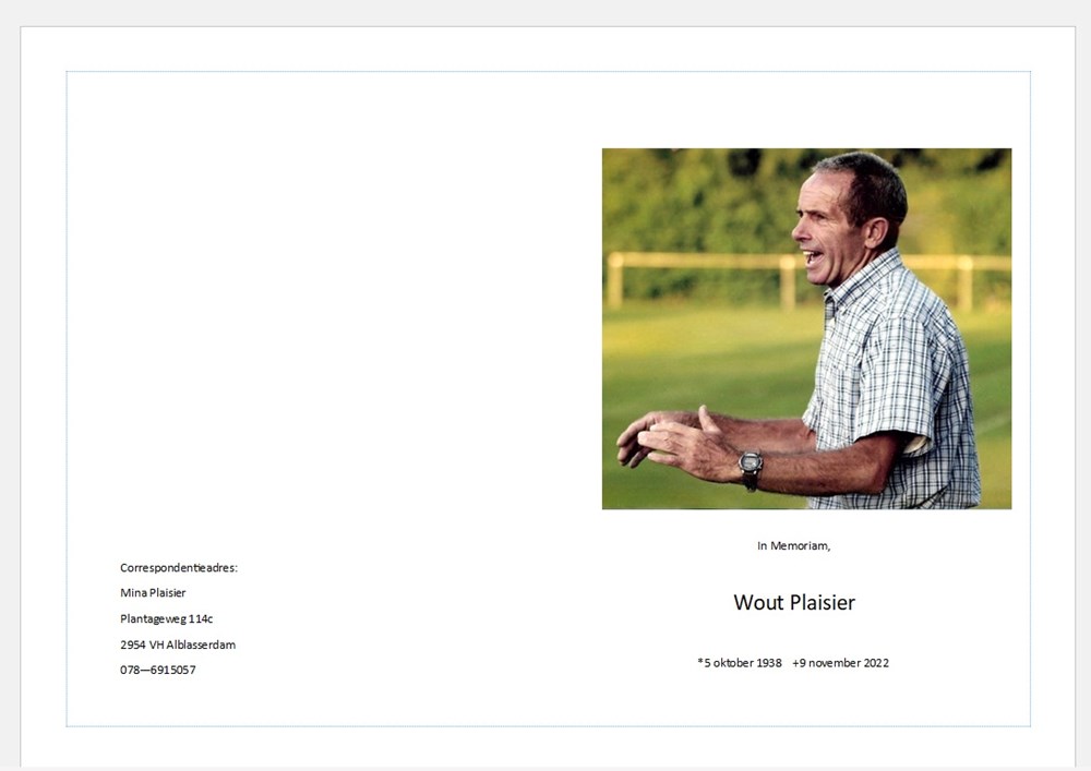 Dankwoord fam. Plaisier - vv Alblasserdam