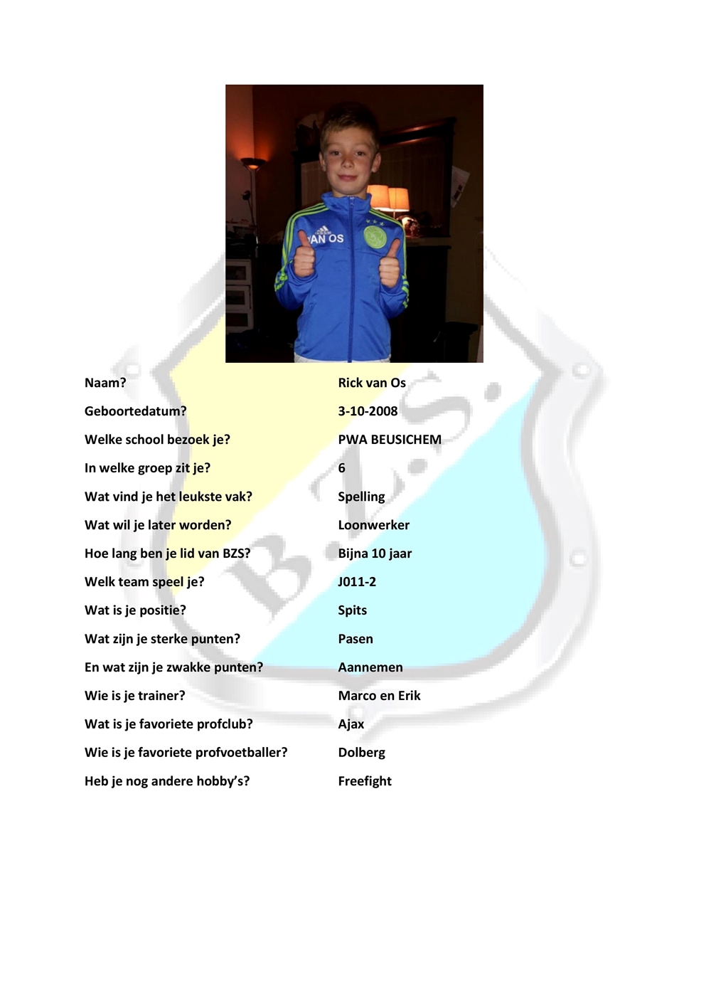 Kennis maken met pupil van de week: Rick van Os 25 maart 2018 BZS 1 ...