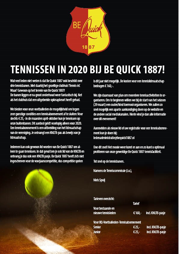 Tennissen in 2020 bij Be Quick 1887! - Be Quick 1887