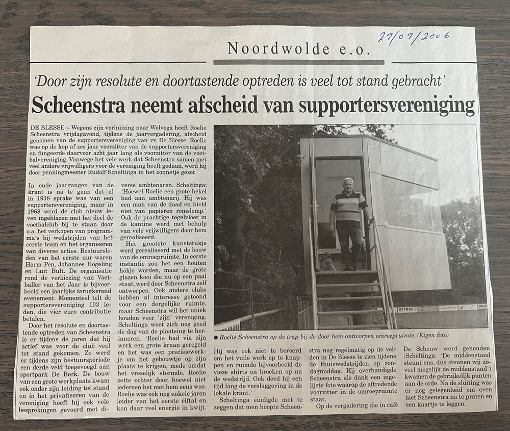 In memoriam: Roelie Scheenstra - VV De Blesse - Waar sport en plezier ...