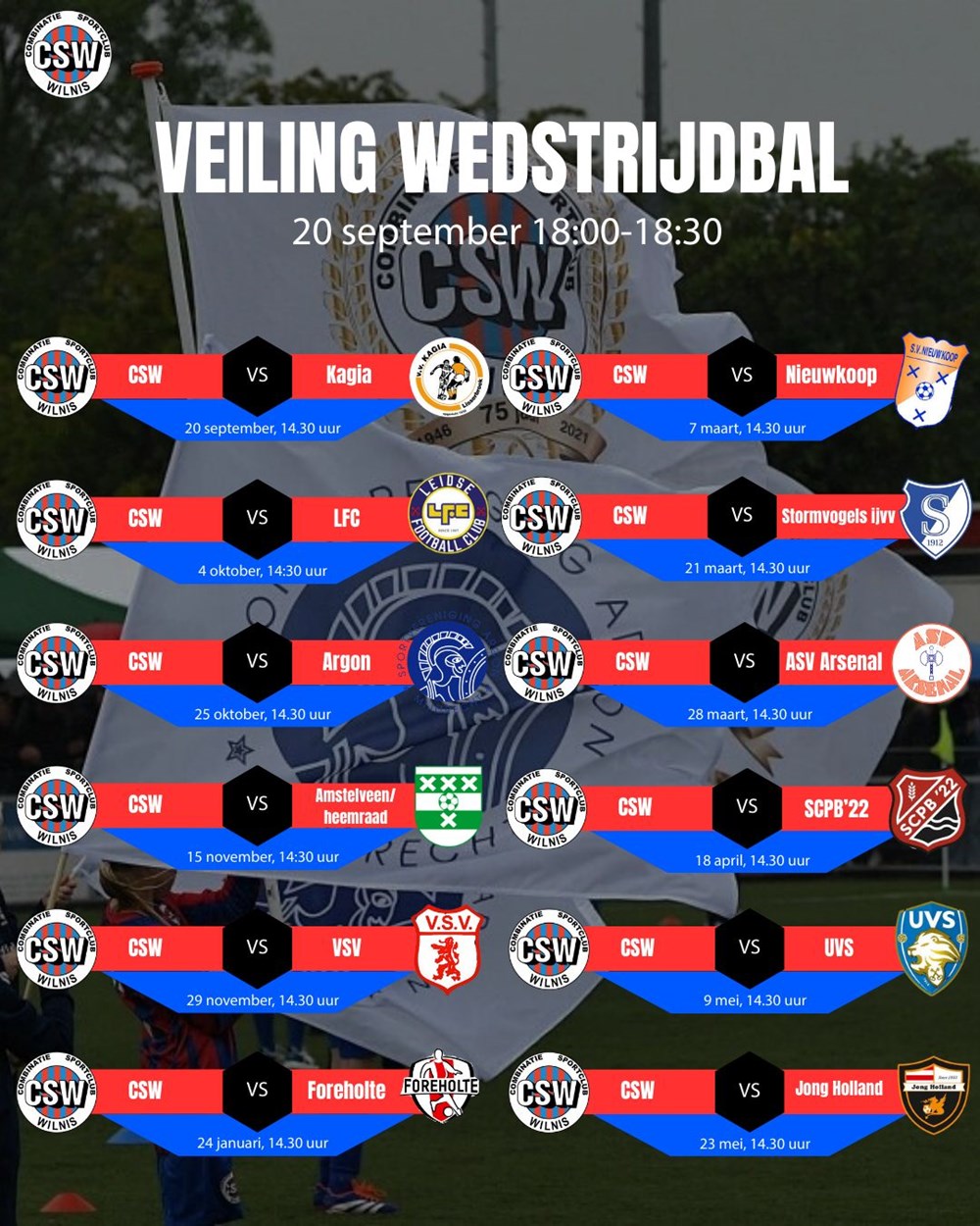 20 September: veiling wedstrijdbal heren 1 - v.v. CSW Wilnis