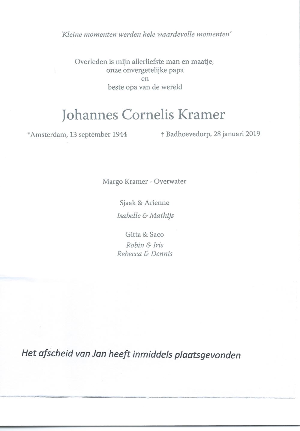 In memoriam Jan Kramer - rksv DCG