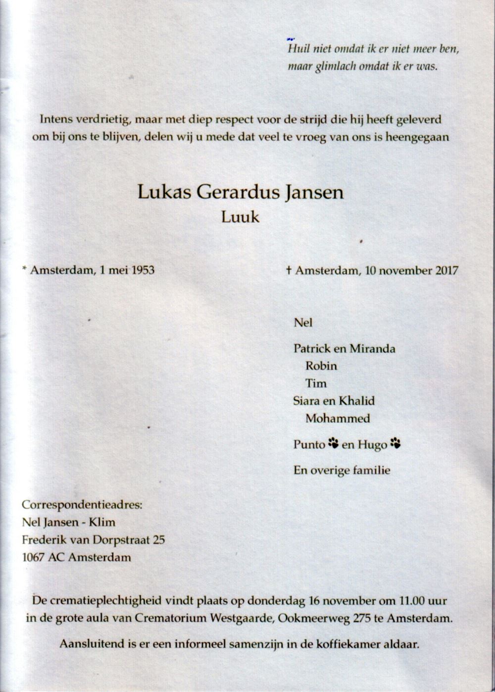 Bericht van overlijden - rksv DCG