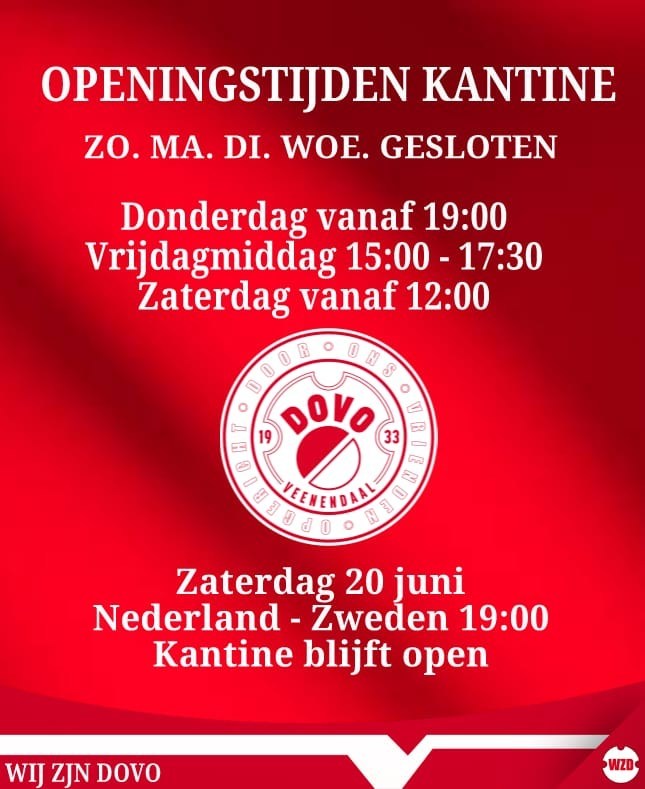 Openingstijden Kantine komende (Zomer)periode - Voetbalvereniging DOVO ...