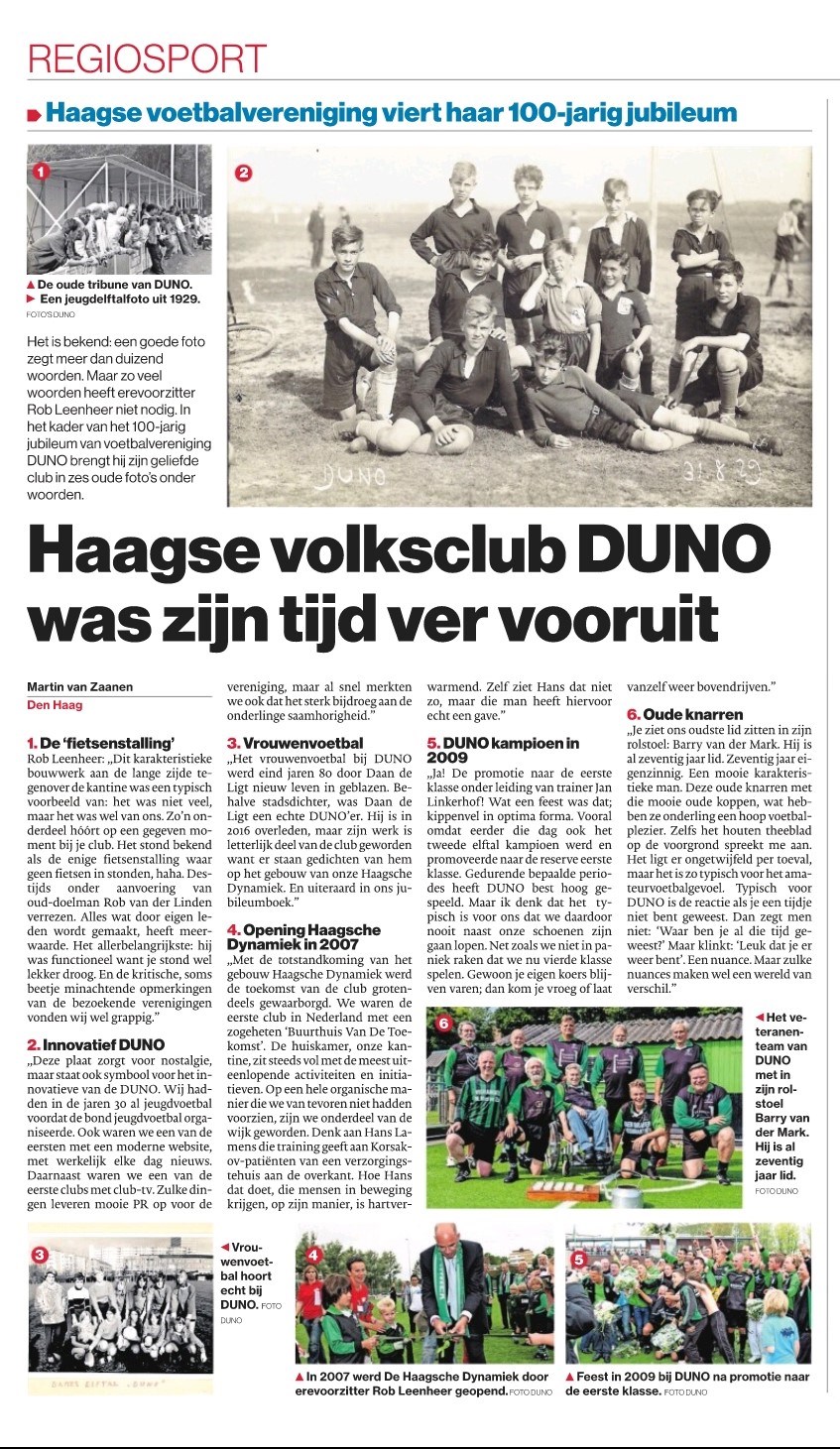 Beelden die beroeren van 100 jaar DUNO in AD Haagsche Courant - HSV DUNO