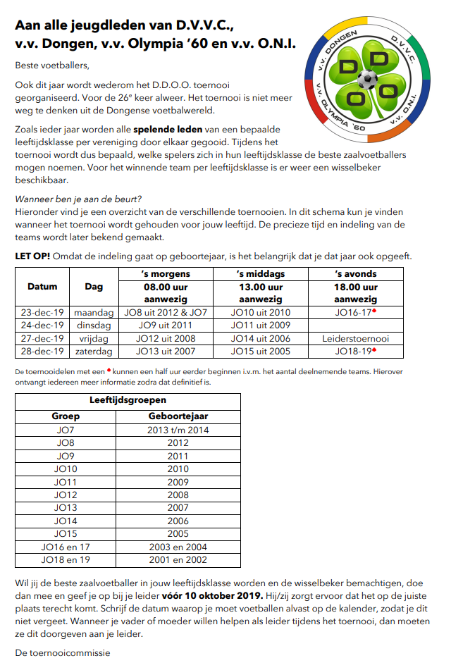 DDOO Toernooi data bekend - DVVC