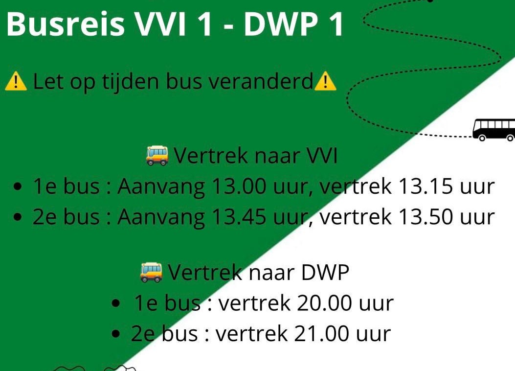 Zaterdag gewijzigde vertrektijden - vv DWP