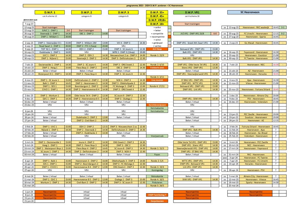 Overzicht wedstrijden senioren DWP 2023-2024 Update - vv DWP
