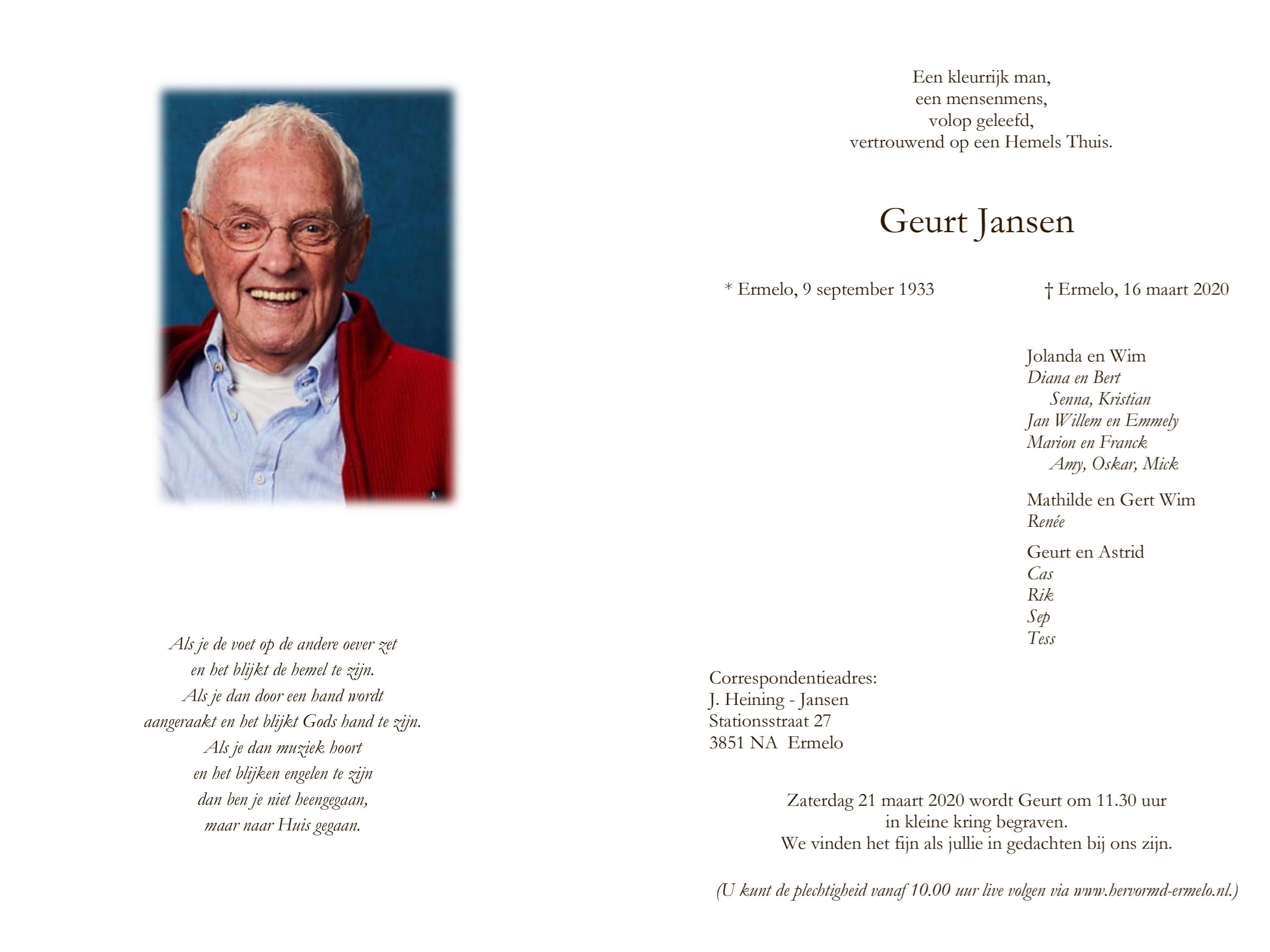 In memoriam Geurt Jansen - DVS'33 Ermelo