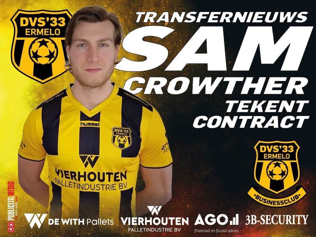 Sam Crowther versterkt komend seizoen DVS’33 Ermelo - DVS'33 Ermelo