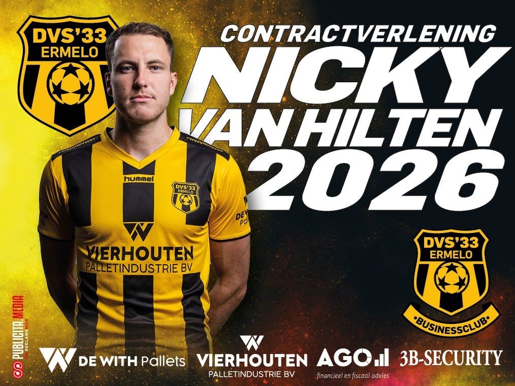 Nicky van Hilten tot medio 2026 in het Geelzwart - DVS'33 Ermelo