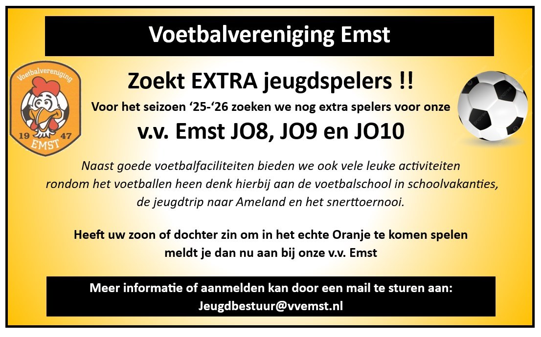 V.v. Emst zoekt voor het nieuwe seizoen 2025-2026 nog extra ...