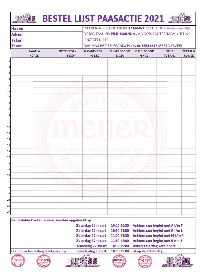 Bestelformulier voor de Voorjaarsactie - HS'88