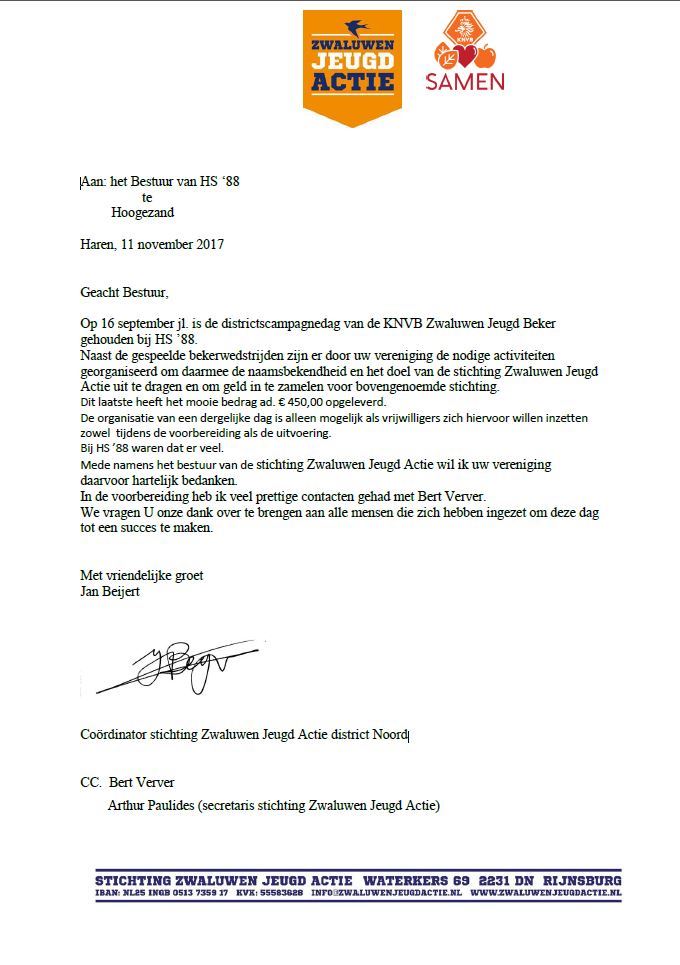 Bedankbrief HS’88 - HS'88