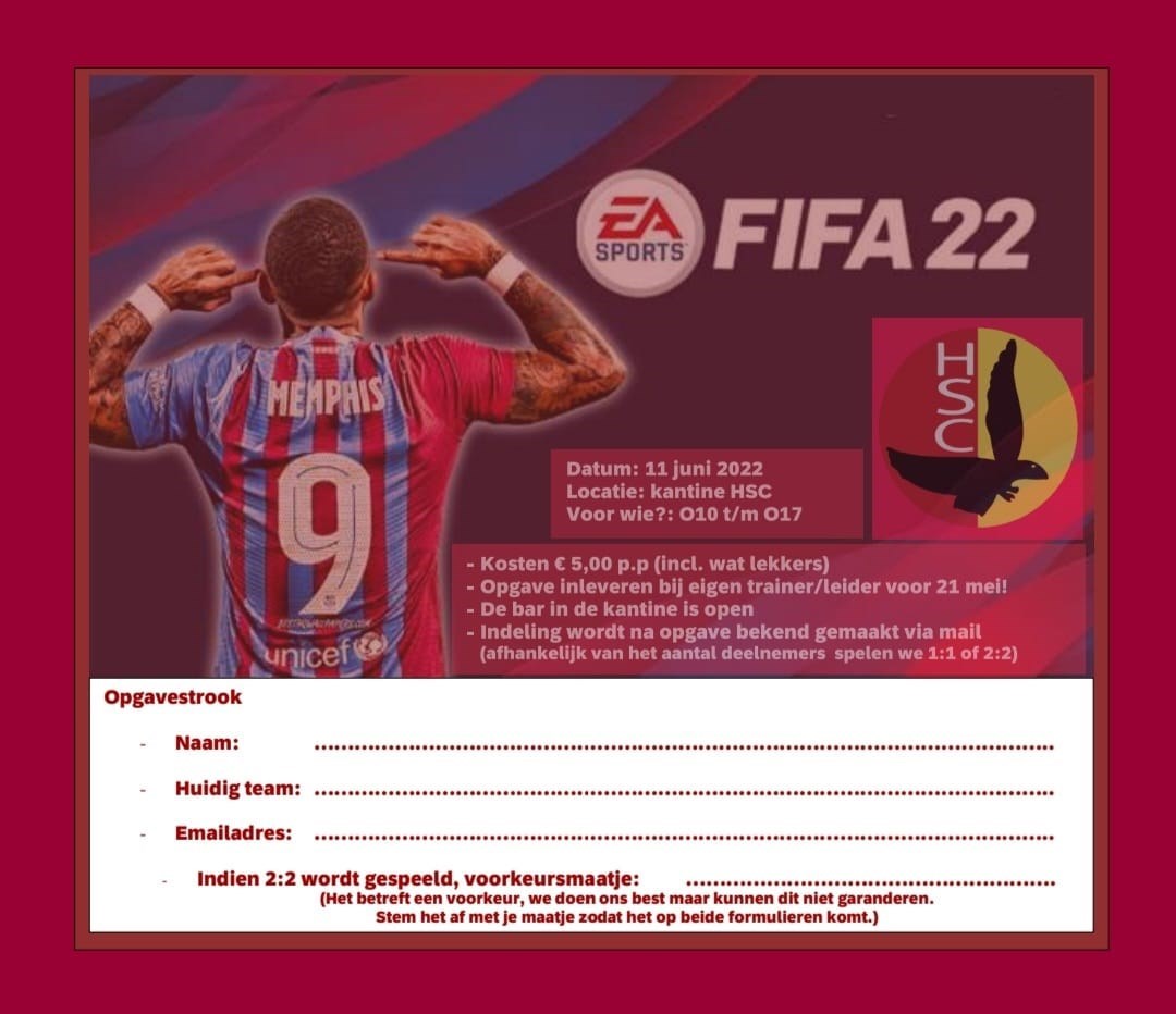 Inschrijven FIFA toernooi voor alle jeugdleden. - vv HSC