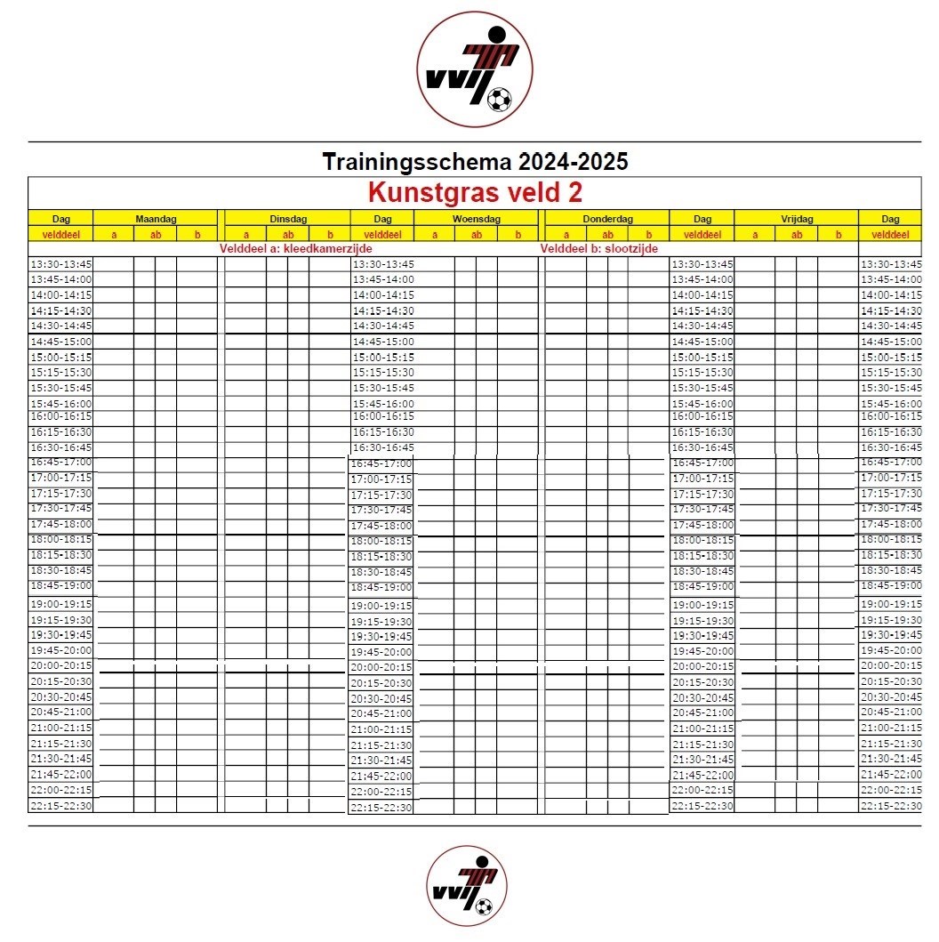 8-7: Trainingsschema 2024-2025 is klaar - WIJ ZIJN VVIJ