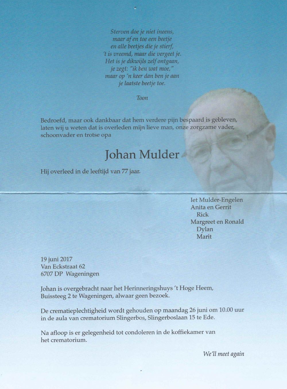 In Memoriam Johan Mulder - ONA53