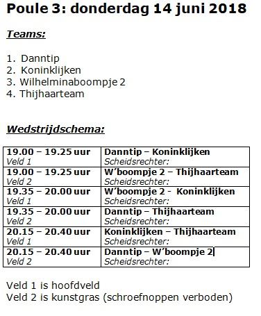 Poule-indeling en wedstrijdschema's Wijkvoetbaltoernooi 2018 - v.v. RSC