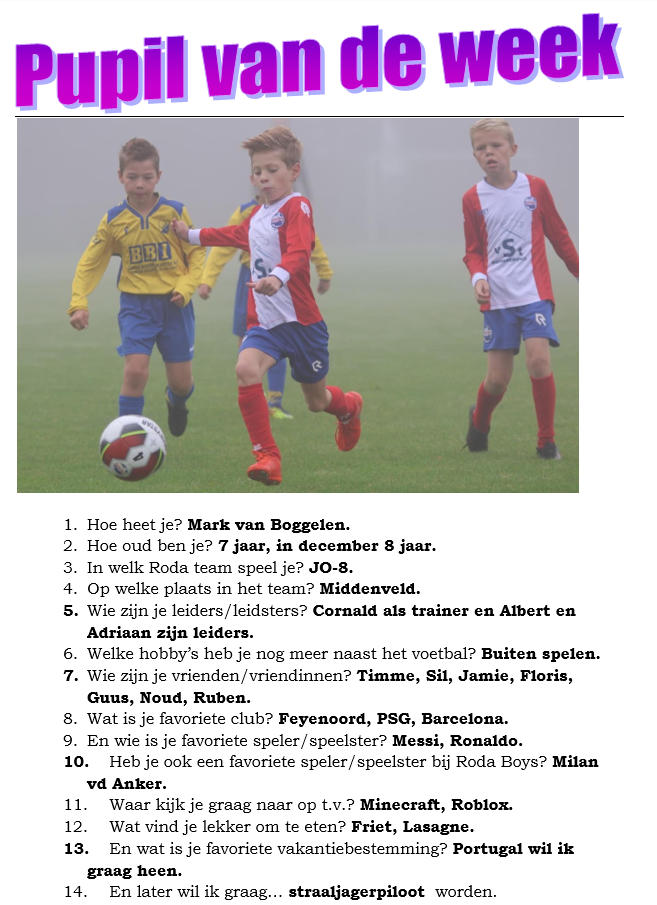 Pupil van de week: Mark van Boggelen - v.v. Roda Boys