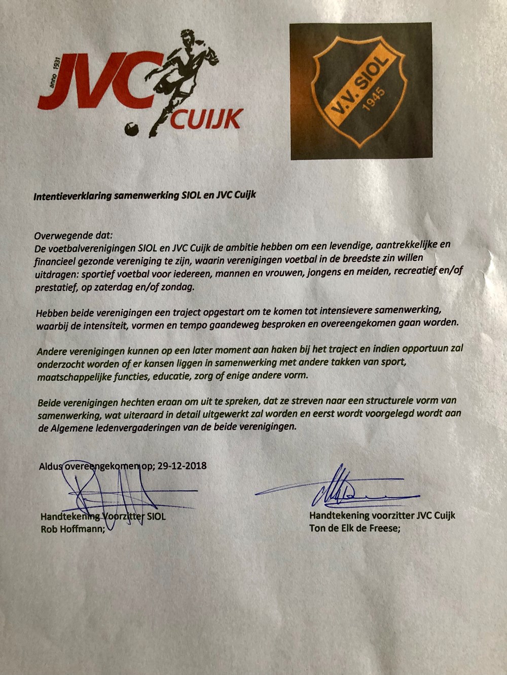 Samenwerking SIOL - JVC Cuijk krijgt verder vorm, voorzitters ...