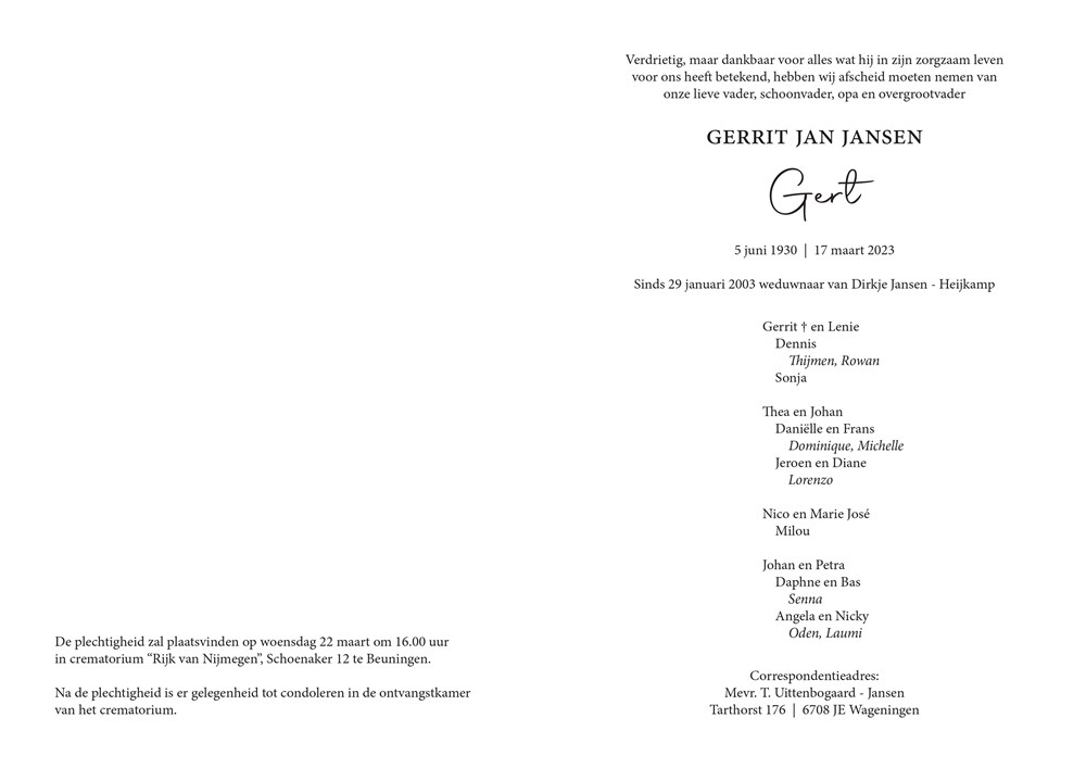 Overlijden Gert Jansen - SKV