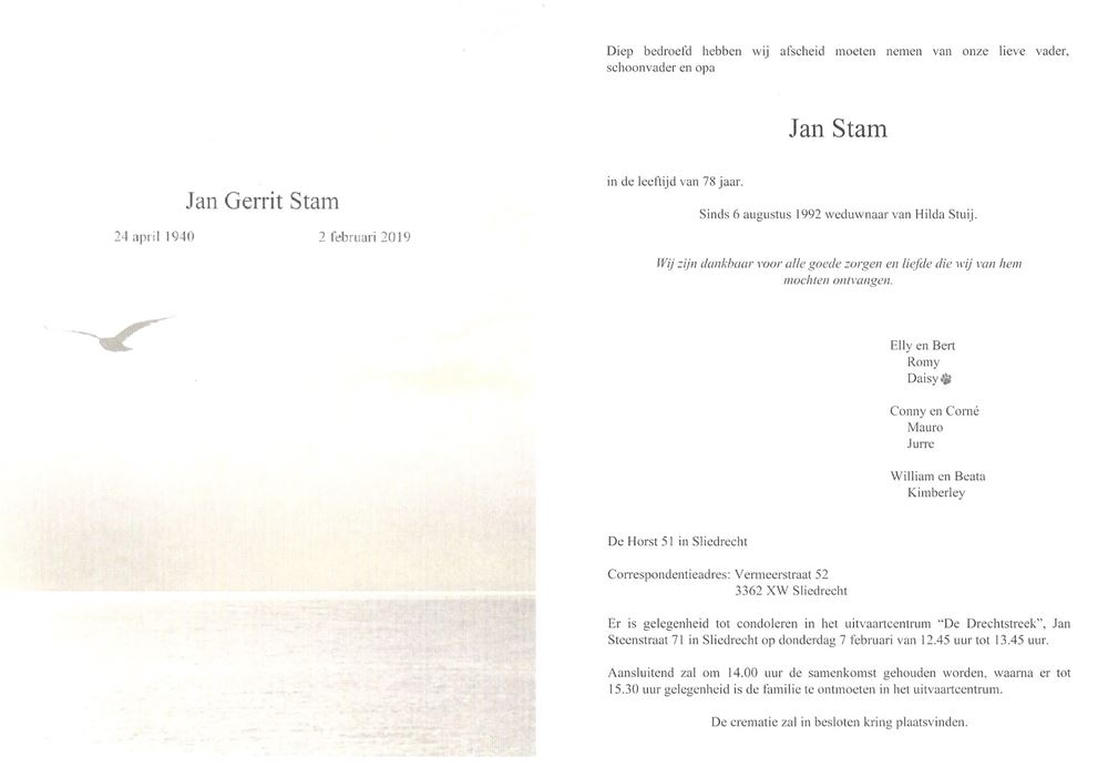 In Memoriam Jan Stam - VV Sliedrecht