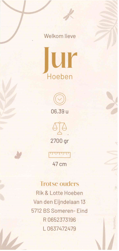 Geboren: Jur Hoeben - SV Someren