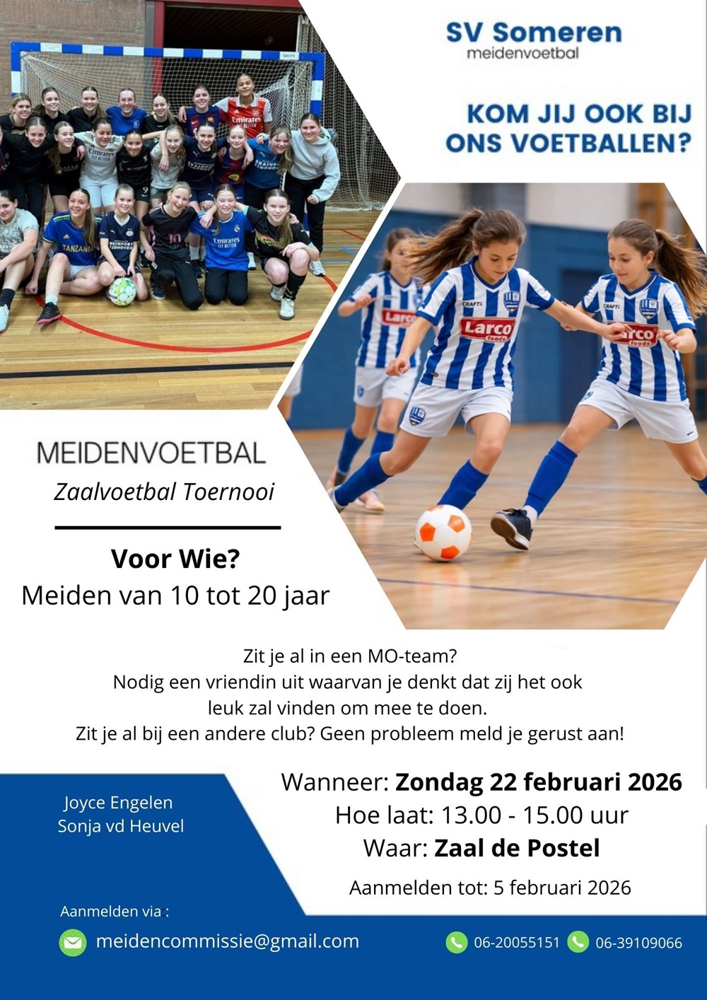Zaalvoetbaltoernooi meiden op zondag 22 februari - SV Someren