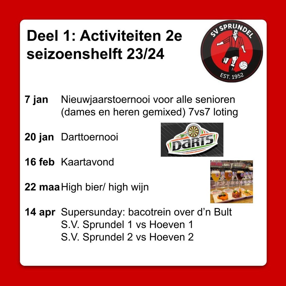 Overzicht activiteiten 2e seizoenshelft 23/24 - Sprundel