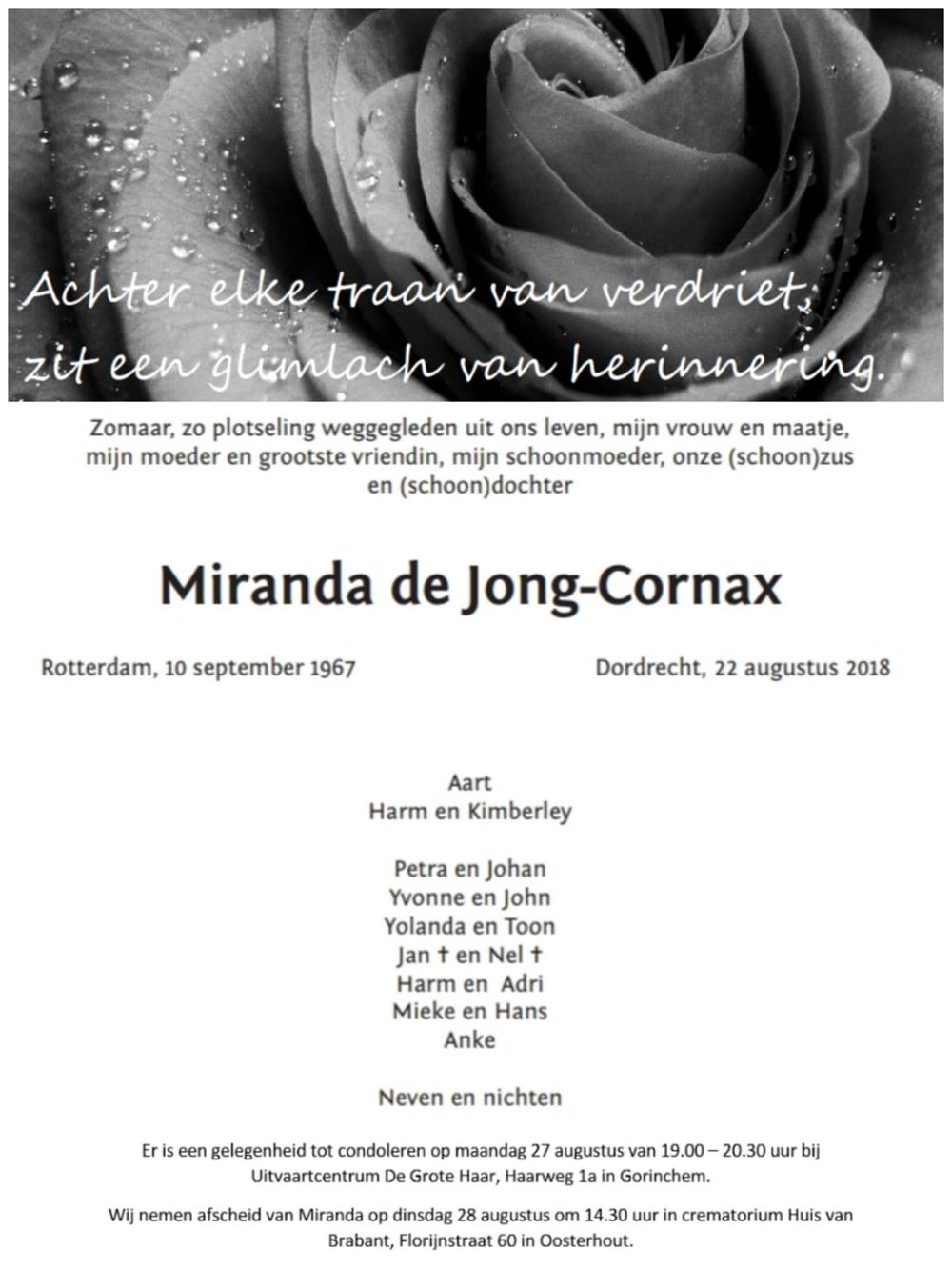 Overlijden Miranda de Jong - SteDoCo