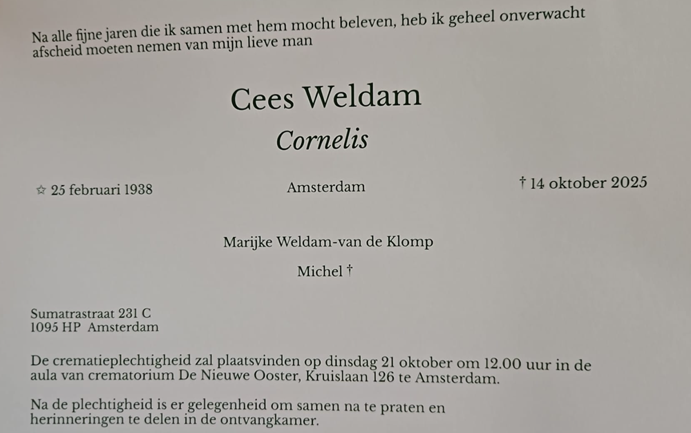 Droevig bericht ... Cees Weldam overleden - Tog