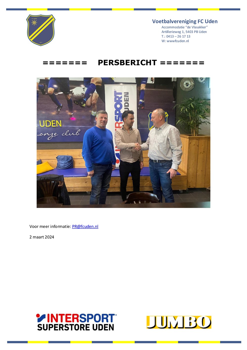 FC Uden en Intersport Superstore Uden verlengen! - FC Uden