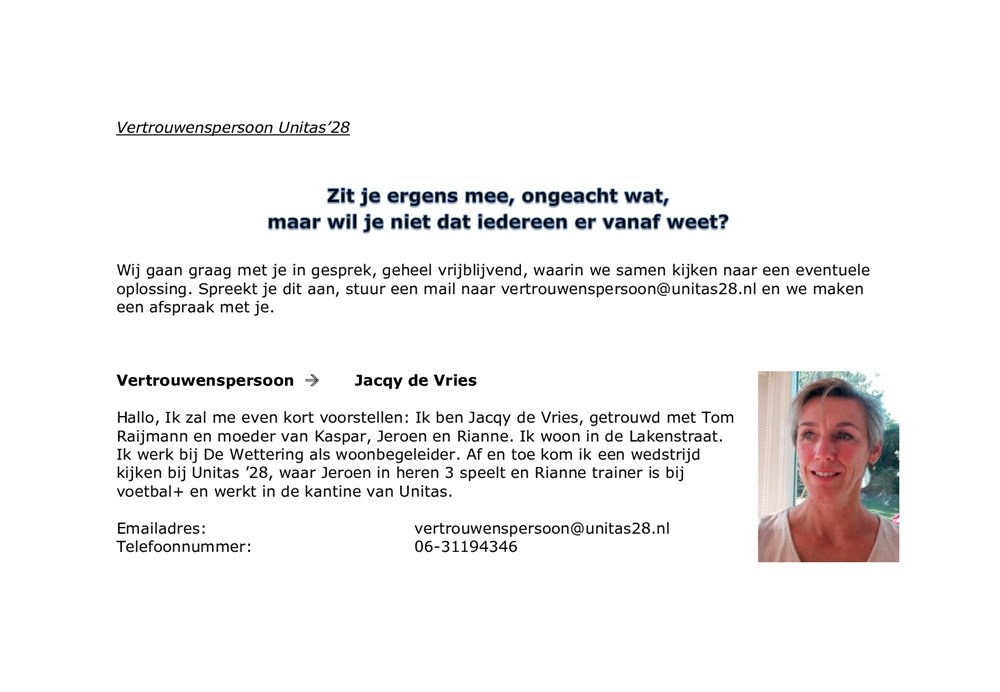 Vertrouwens persoon - Unitas 28