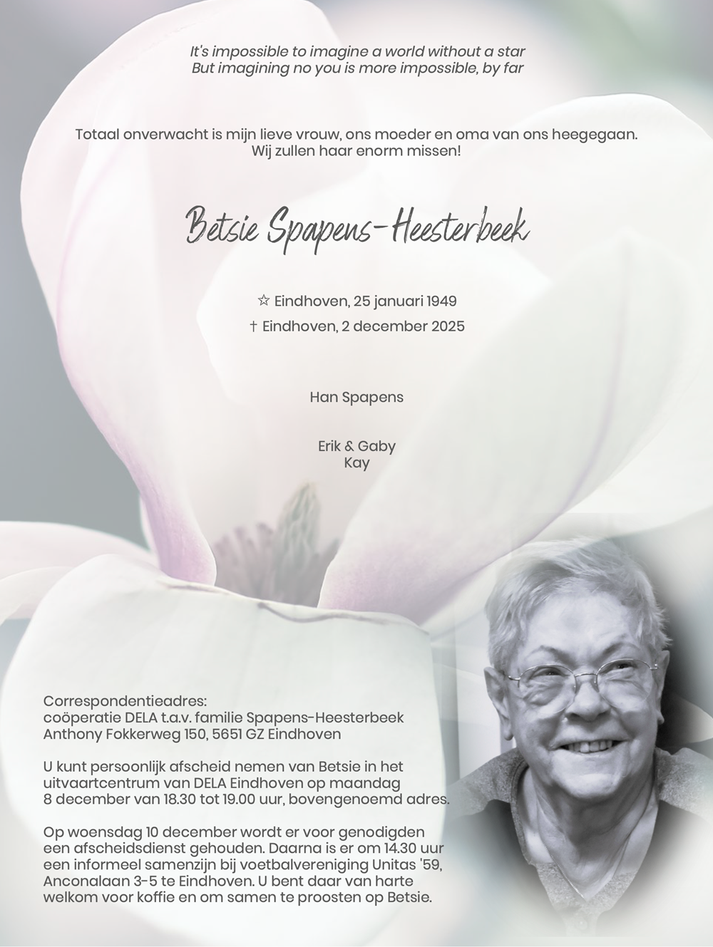 In memoriam – Betsie Spapens - s.v. Unitas'59