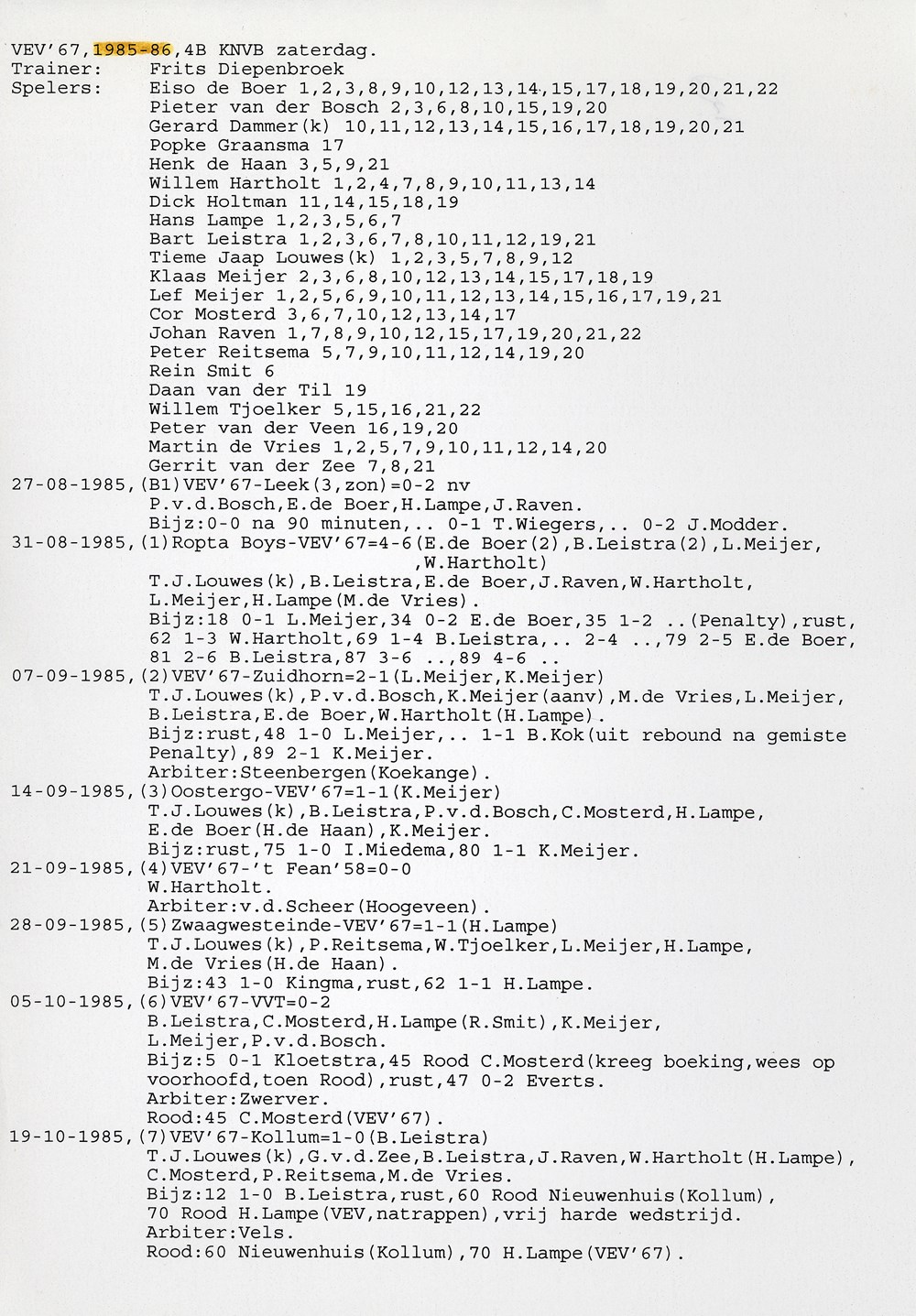 seizoen 1985 - 1986 - VEV'67