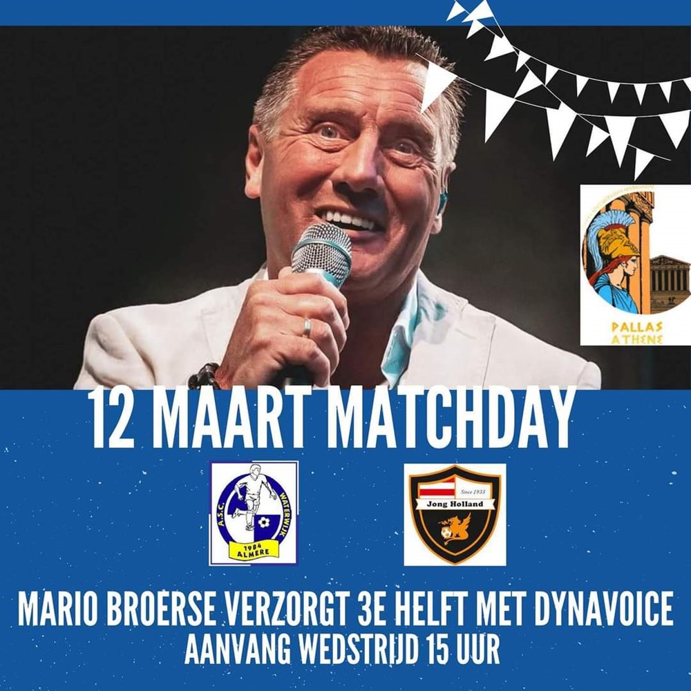 12 maart: Matchday met zanger Mario Broerse - ASC Waterwijk