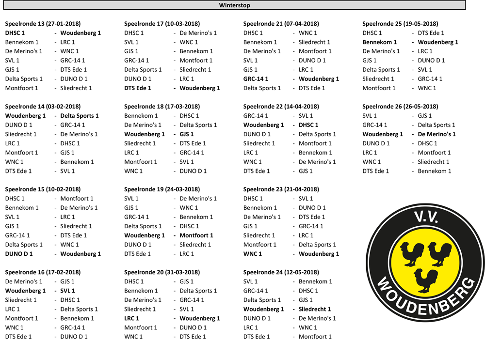 Indeling en wedstrijdschema bekend - v.v. Woudenberg